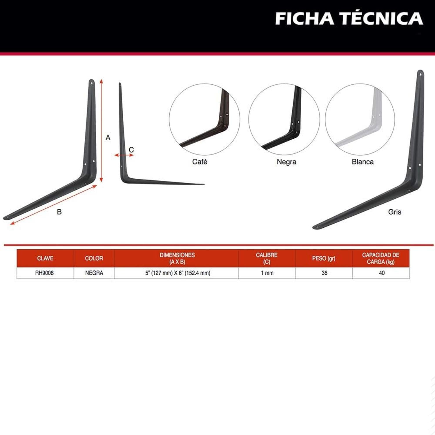 Mensula de acero negra 5"x 6" dogotuls rh9008 – FERRETERIA EL OSO