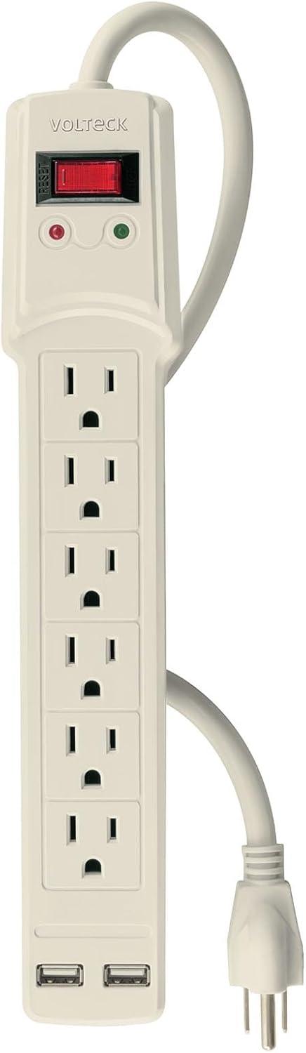 Multicontacto 16 AWG 6 entradas 2 ptos. USB sup. 150J marfil VOLTECK 4 ...