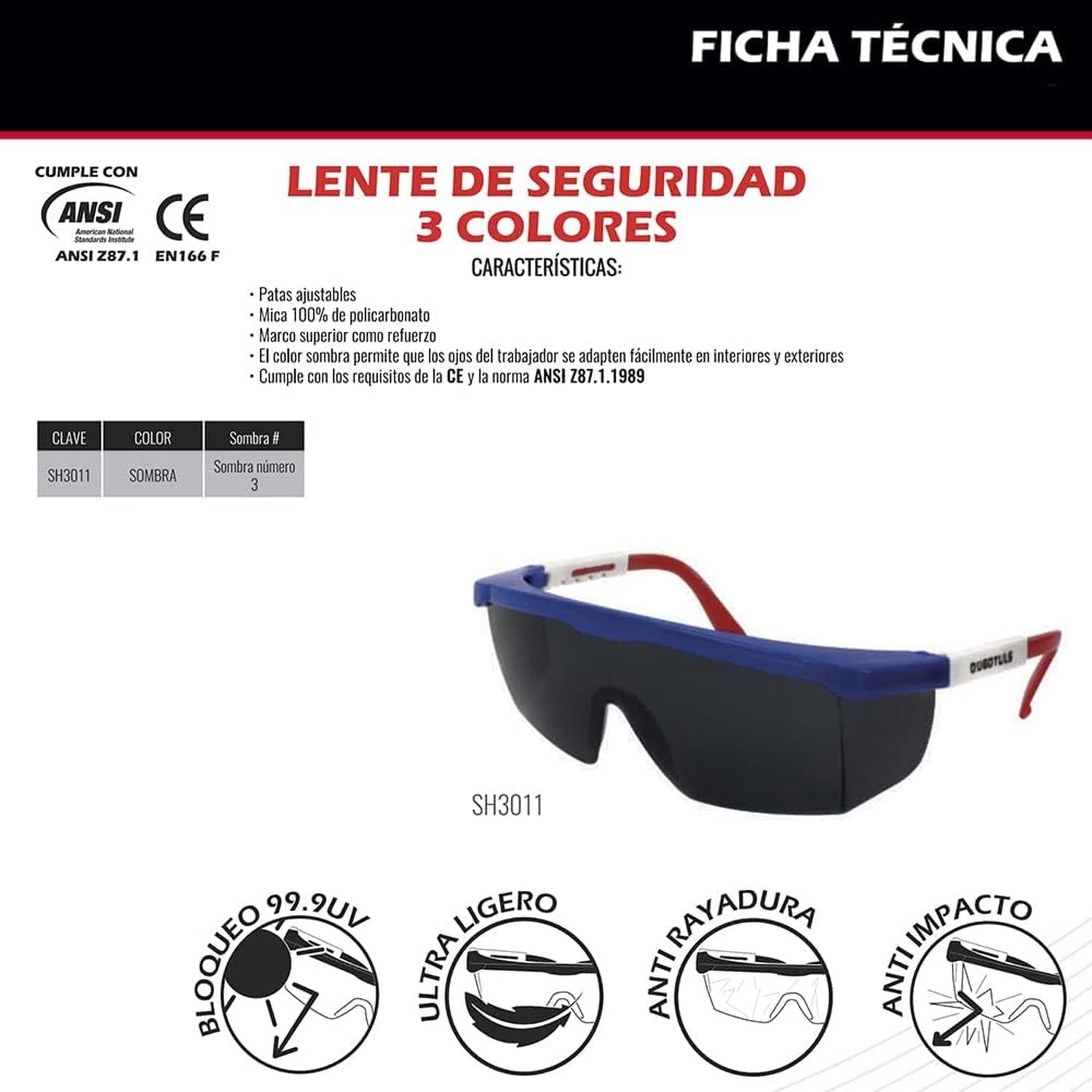 Lente de seguridad sombra 3 colores dogotuls sh3011 – FERRETERIA EL OSO