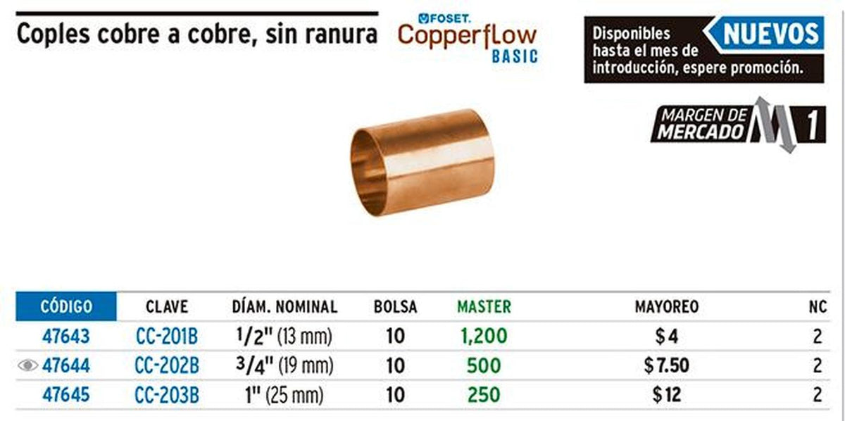 Cople de cobre sin ranura,1/2', Basic Foset 47643 – FERRETERIA EL OSO