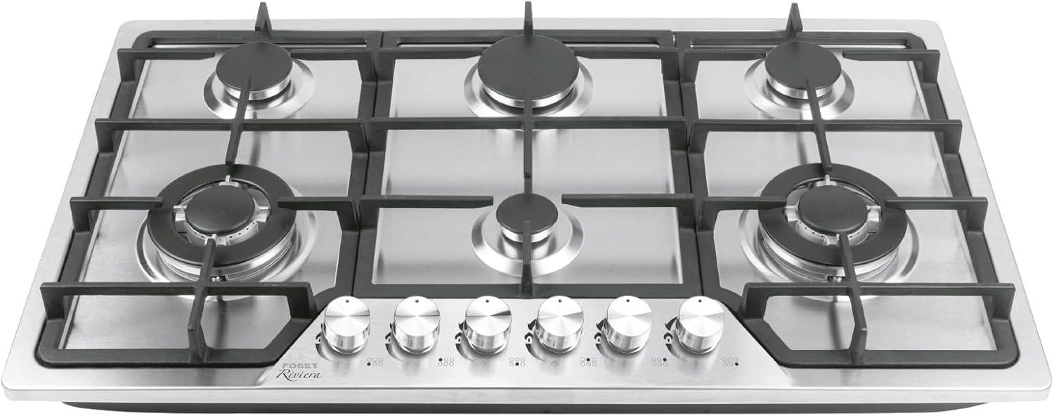 Parrilla gas empotrable 90cm, 6 quem, acero inox, Riviera FOSET 48315 ...